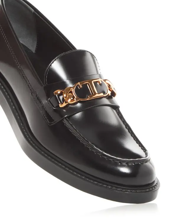 TOD'S T Chain Moc Toe Loafers - Black