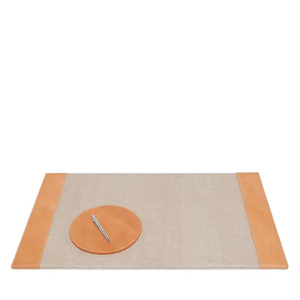 PIGEON AND POODLE Leon Camel Full Grain Leather Desk Blotter & Round Mouse Pad Set - Aged Camel