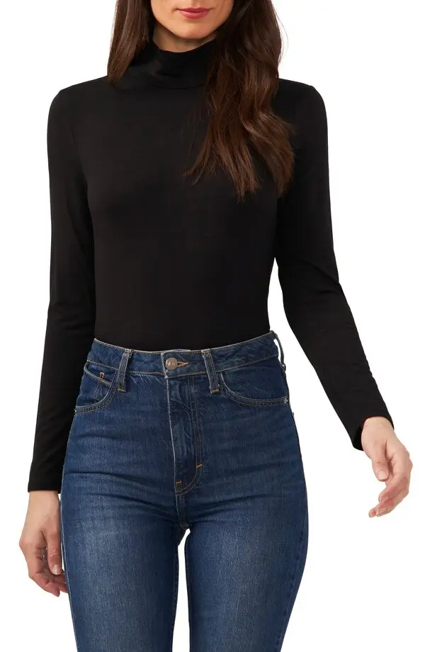 Vince Camuto Mock Neck Long Sleeve Blouse - Rich Black