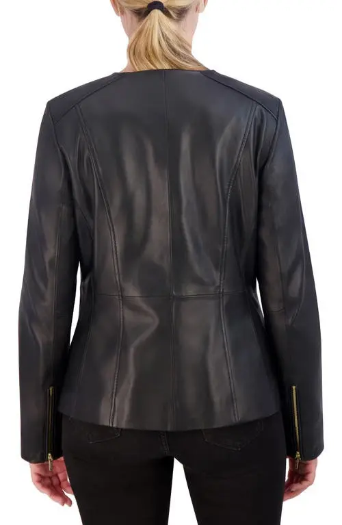 Cole Haan Collarless Leather Jacket - Black