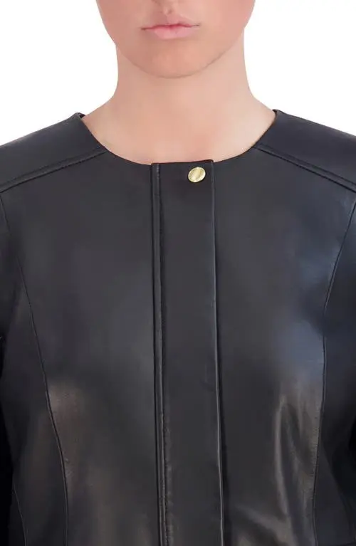 Cole Haan Collarless Leather Jacket - Black