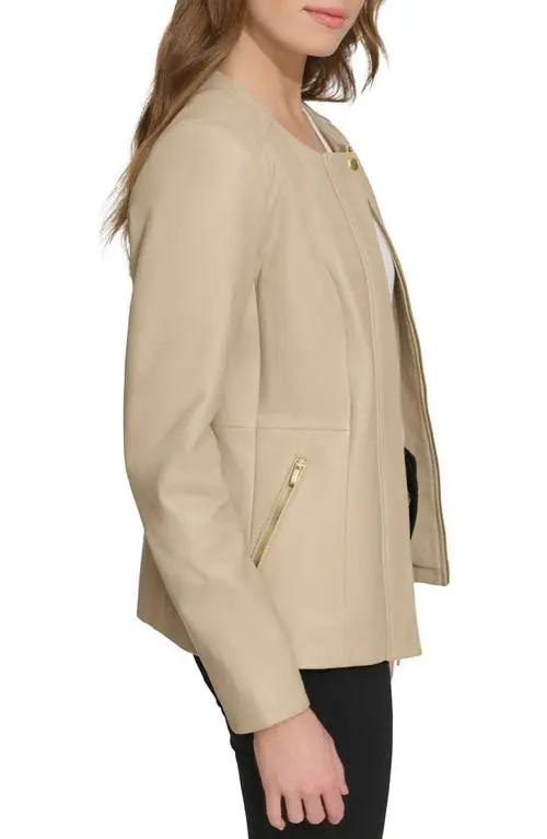 Cole Haan Collarless Leather Jacket