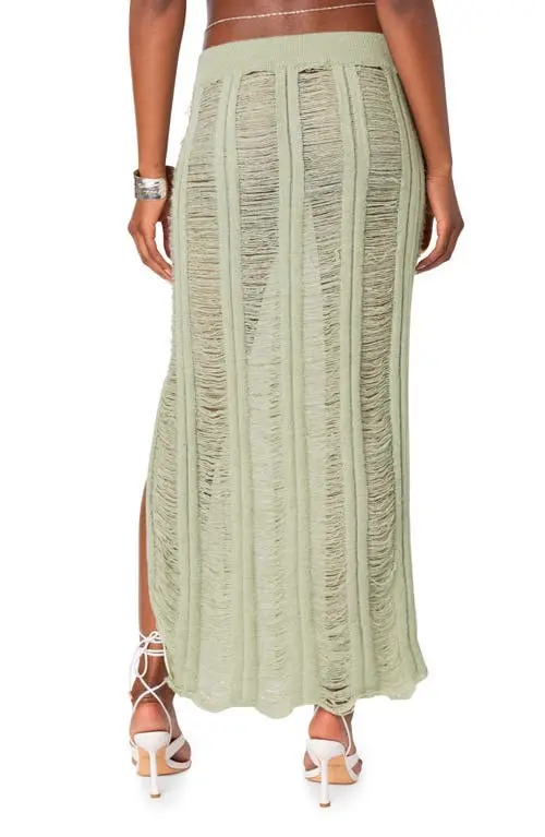 EDIKTED Ophelia Distressed Knit Maxi Skirt