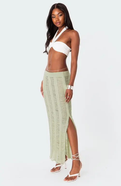 EDIKTED Ophelia Distressed Knit Maxi Skirt