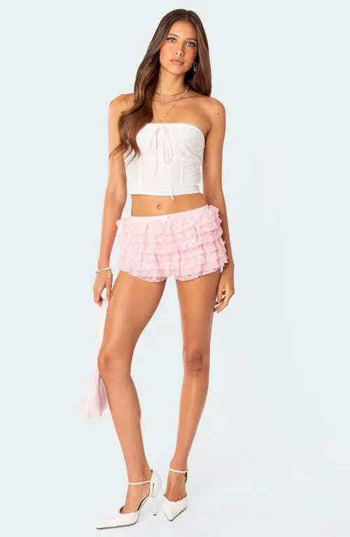 EDIKTED Unicorn Lace Ruffle Shorts - Light-pink