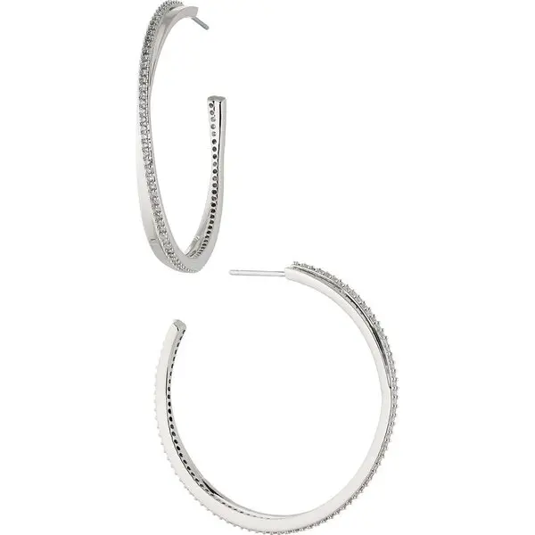 Nadri Disco Crossover Hoop Earrings - Rhodium