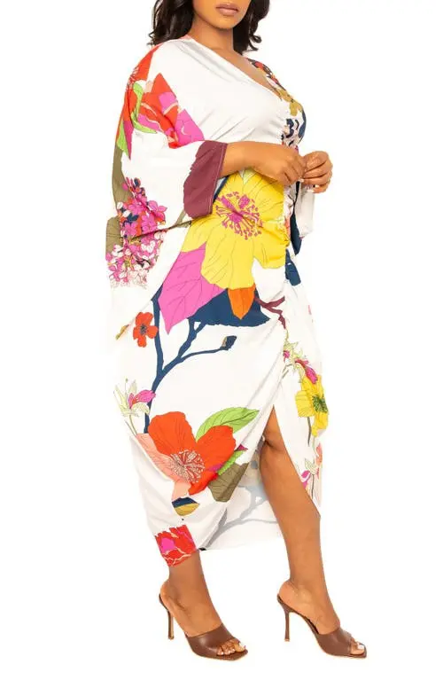 BUXOM COUTURE Printed Cinched Waist Caftan Dress