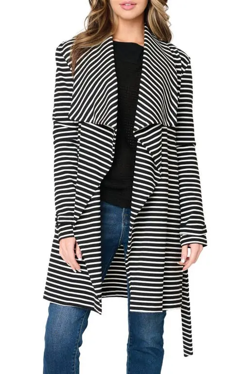 GIBSONLOOK Belted Ponte Topper Jacket - Black/ White Stripe