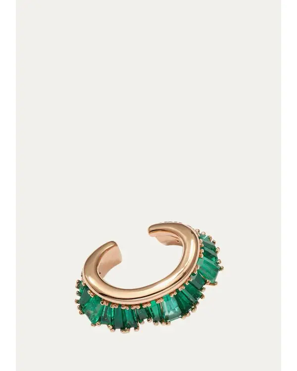 Nak Armstrong 20k Recycled Rose Gold Ruched Ear Cuff With Emeralds, Single - Emerald