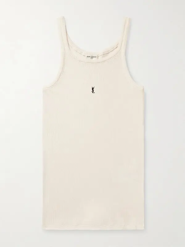 Saint Laurent Slim-fit Logo-embroidered Ribbed Tank Top