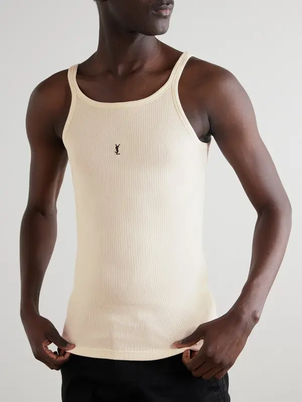 Saint Laurent Slim-fit Logo-embroidered Ribbed Tank Top
