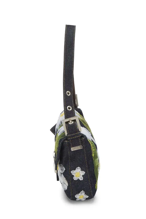 Fendi Denim Daisy Embroidered Baguette