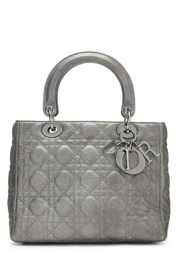 Dior Metallic Cannage Quilted Lambskin Lady - Grey