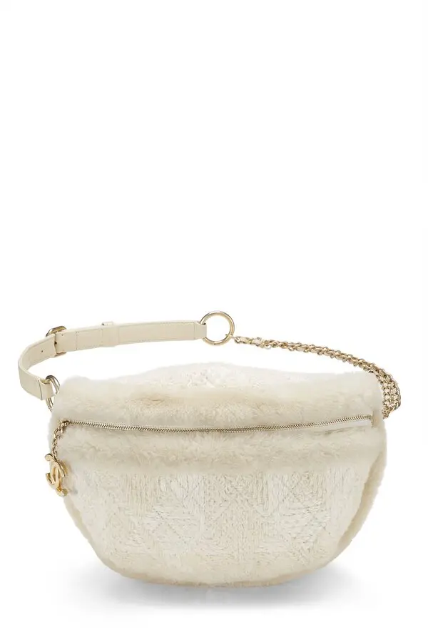 Chanel Tweed & Shearling Belt Bag - White