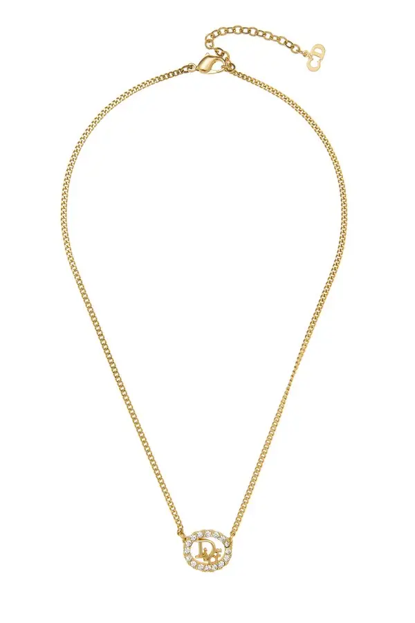 Dior Crystal Logo Necklace - Gold