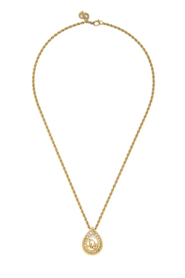 Dior Crystal Logo Necklace - Gold