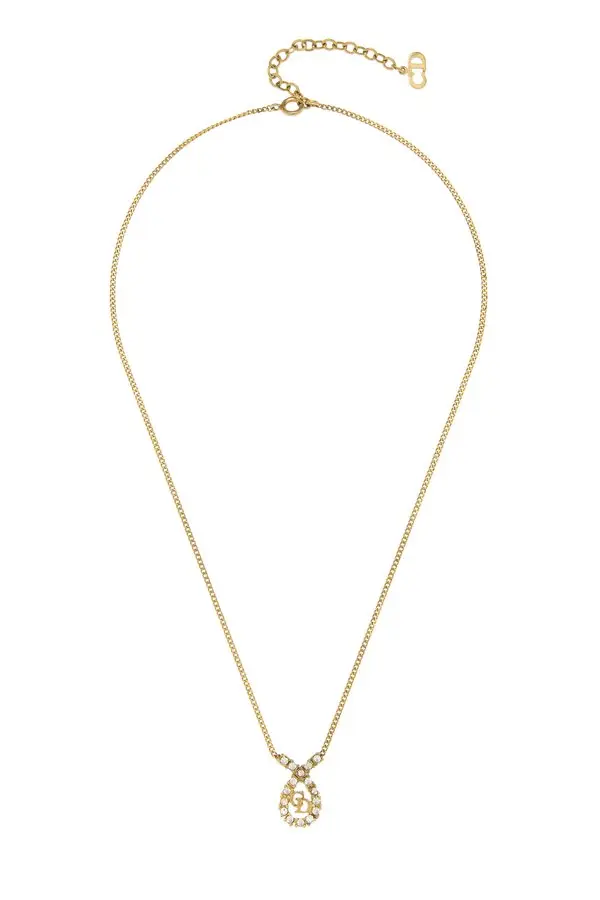 Dior Crystal Logo Necklace - Gold
