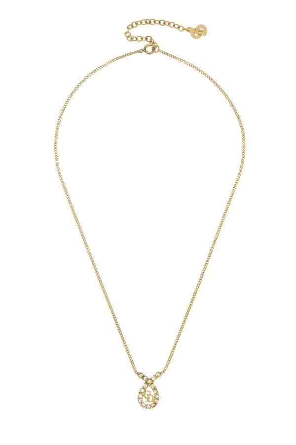 Dior Crystal Logo Necklace - Gold