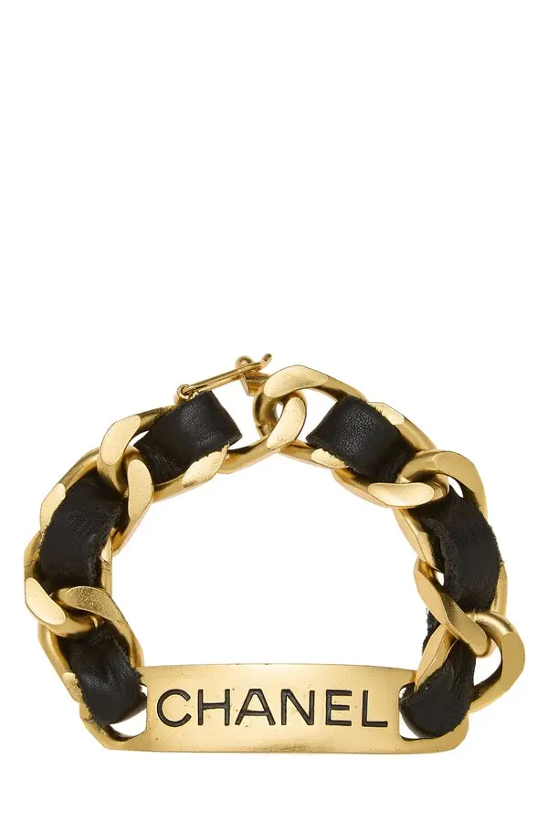 Chanel Gold-plated & Leather Chain Link Bracelet - Black