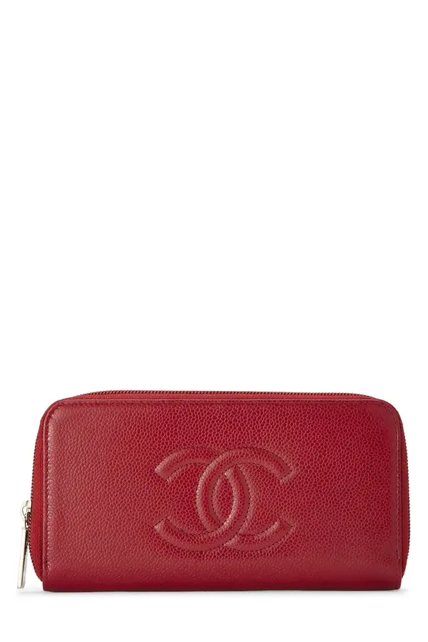 Chanel Caviar Zip Around Wallet - Red