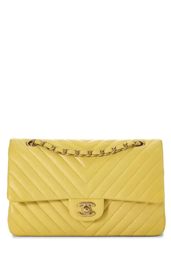 Chanel Chevron Lambskin Double Flap Medium - Yellow