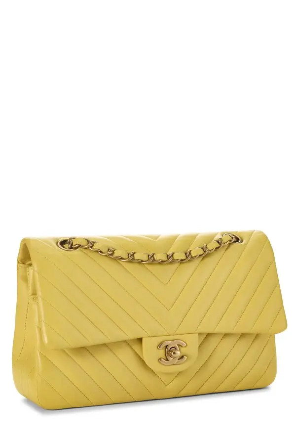 Chanel Chevron Lambskin Double Flap Medium - Yellow