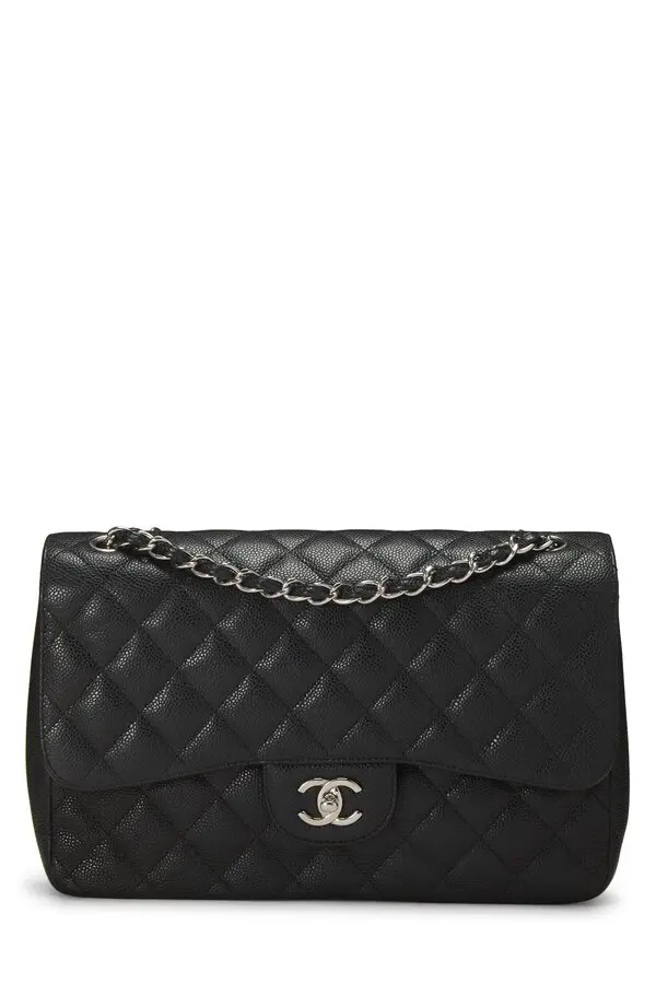 Chanel Quilted Caviar Classic Double Flap Shoulder Bag - Black