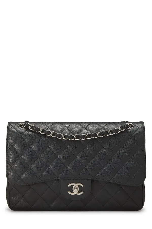 Chanel Quilted Caviar Classic Double Flap Shoulder Bag - Black