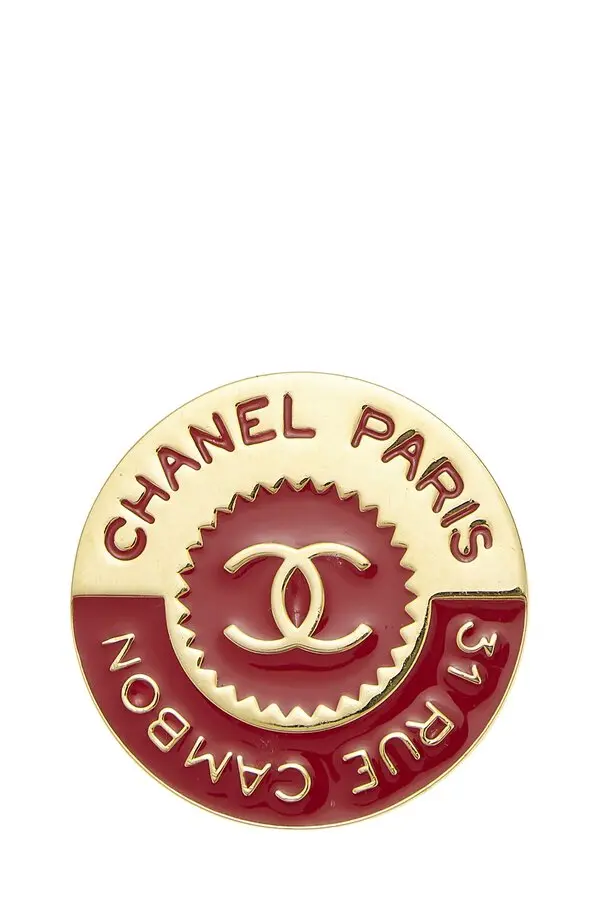 Chanel Gold & Enamel Rue Cambon Pin - Red
