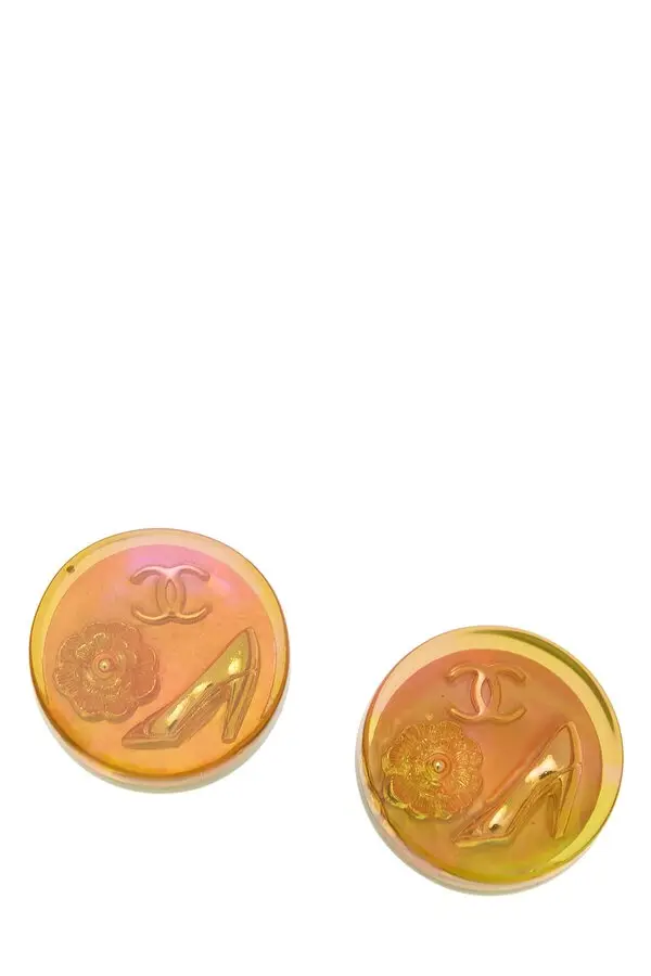 Chanel Acrylic Button Clip-on Earrings - Gold