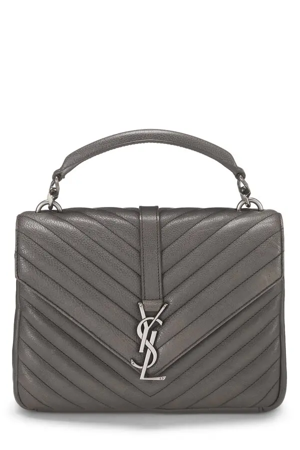 Saint Laurent Chevron Leather College Bag - Grey