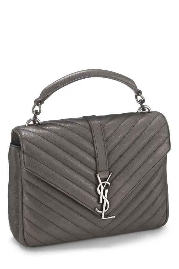 Saint Laurent Chevron Leather College Bag - Grey