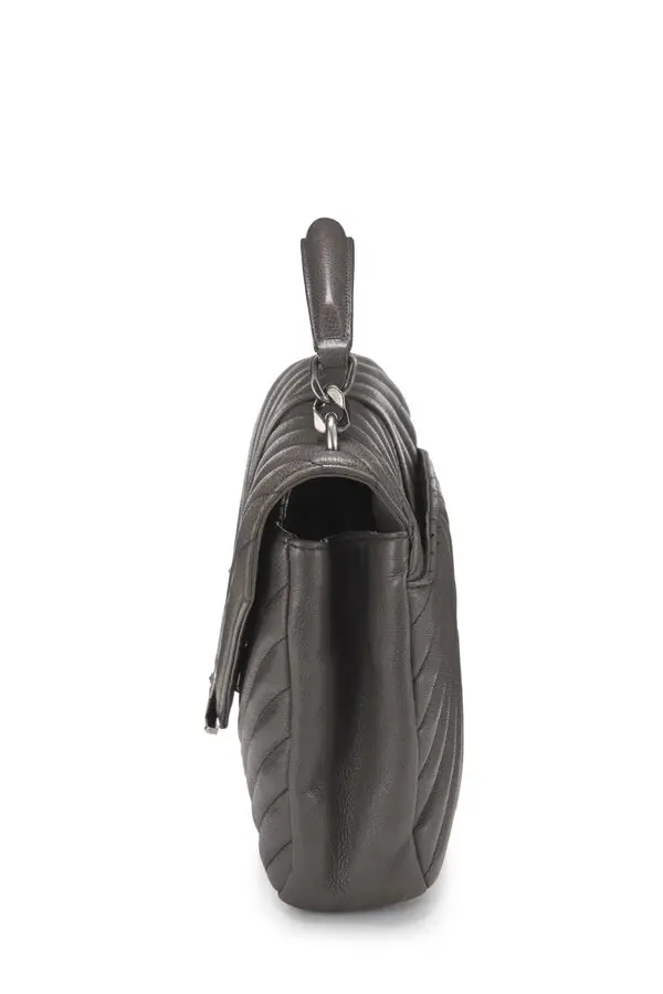Saint Laurent Chevron Leather College Bag - Grey