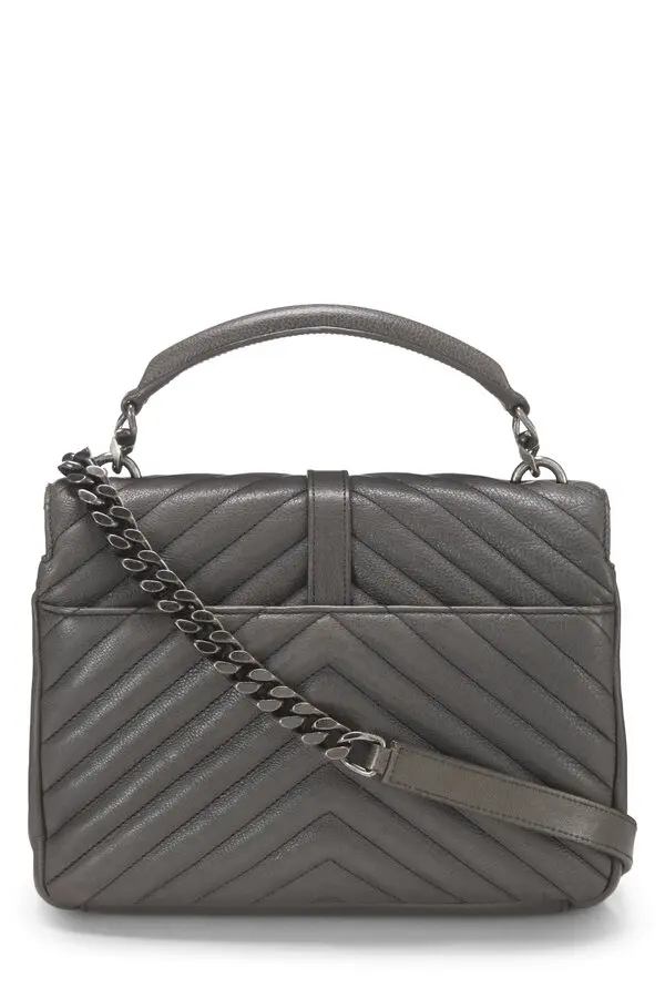 Saint Laurent Chevron Leather College Bag - Grey