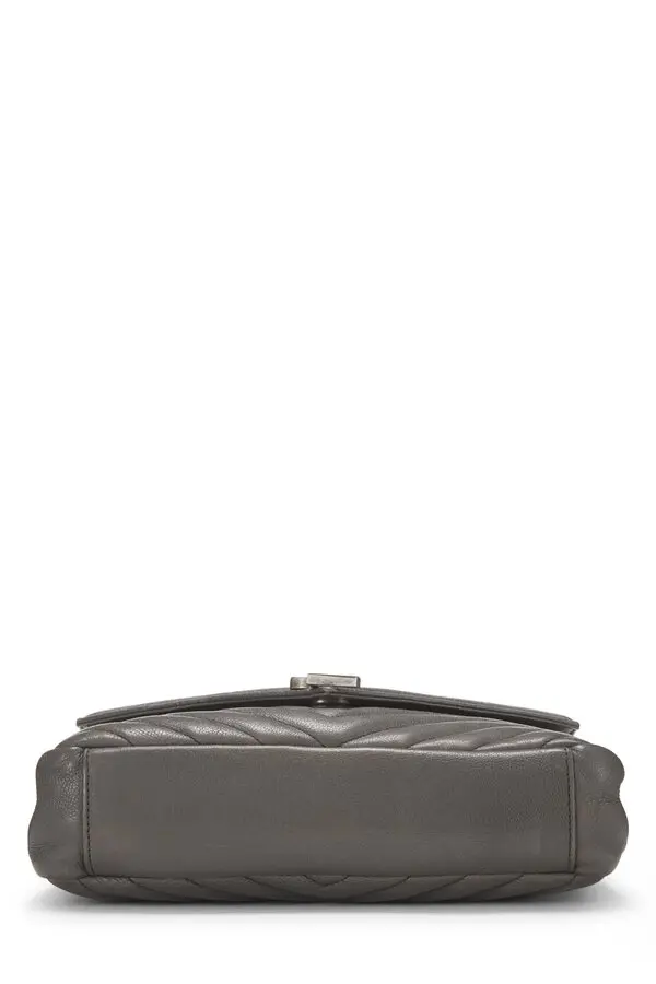 Saint Laurent Chevron Leather College Bag - Grey