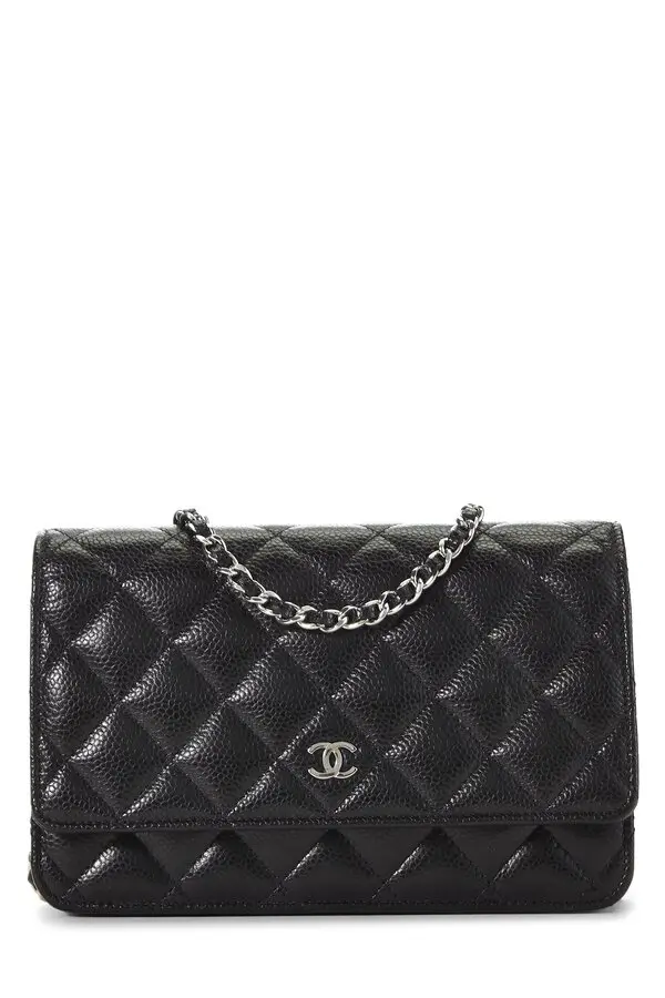 Chanel Quilted Caviar Classic Wallet On Chain - Black