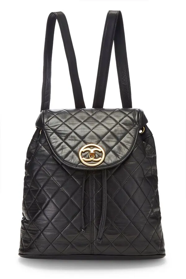 Chanel Quilted Lambskin Circle Lock Backpack - Black