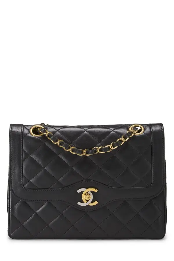 Chanel Quilted Lambskin Paris Limited Double Flap Shoulder Bag - Black
