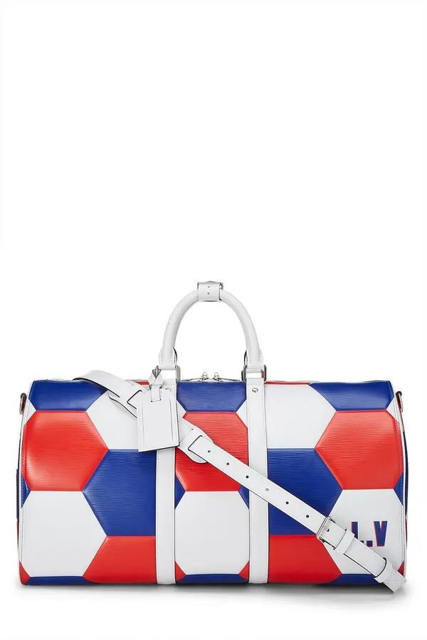 LOUIS VUITTON Fifa World Cup White & Blue Leather Keepall Bandouliere 50 - Red