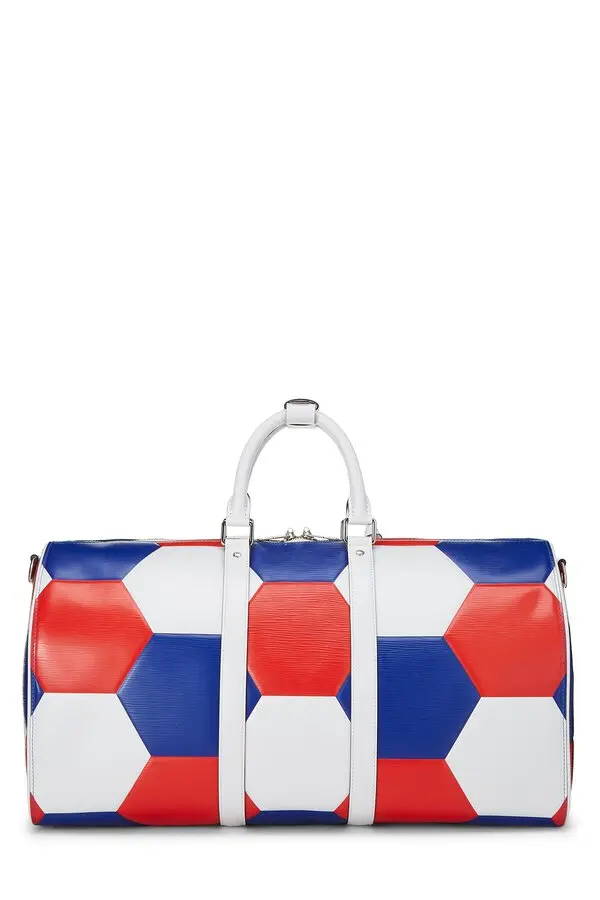 LOUIS VUITTON Fifa World Cup White & Blue Leather Keepall Bandouliere 50 - Red