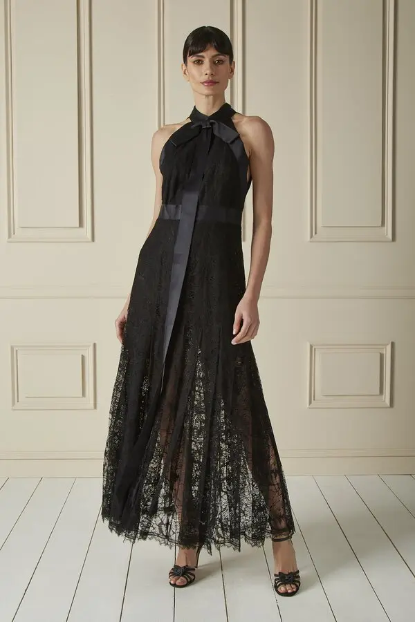 Chanel Lace Ribbon Bow Sleeveless Maxi Gown - Black | Editorialist