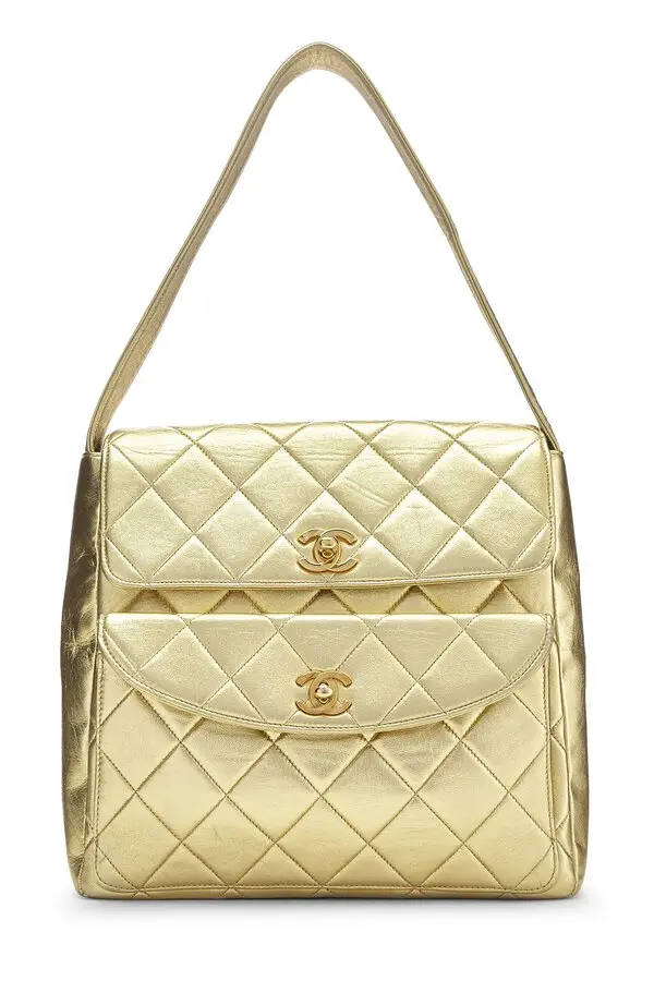 Chanel Metallic Lambskin Double Pocket Shoulder Bag
