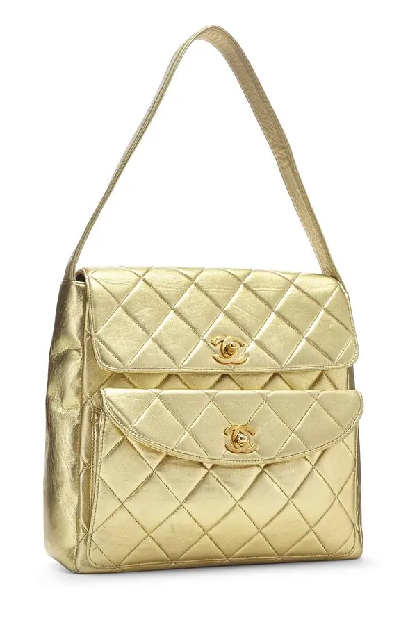 Chanel Metallic Lambskin Double Pocket Shoulder Bag
