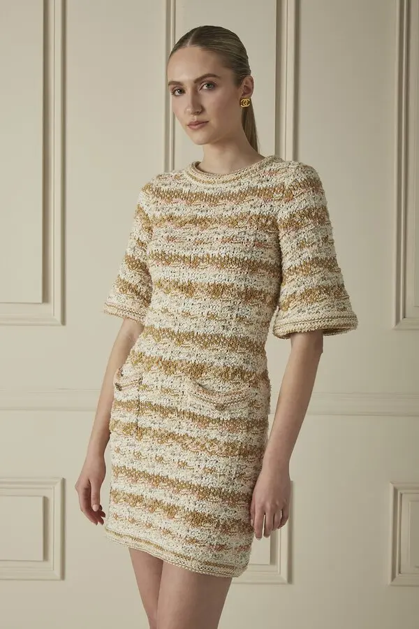 Chanel Multicolor Tweed Knit Dress - Tan | Editorialist