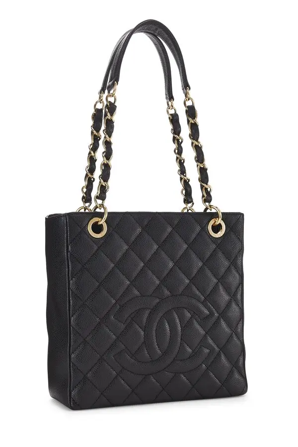 Chanel Quilted Caviar Petite Shopping Tote - Black