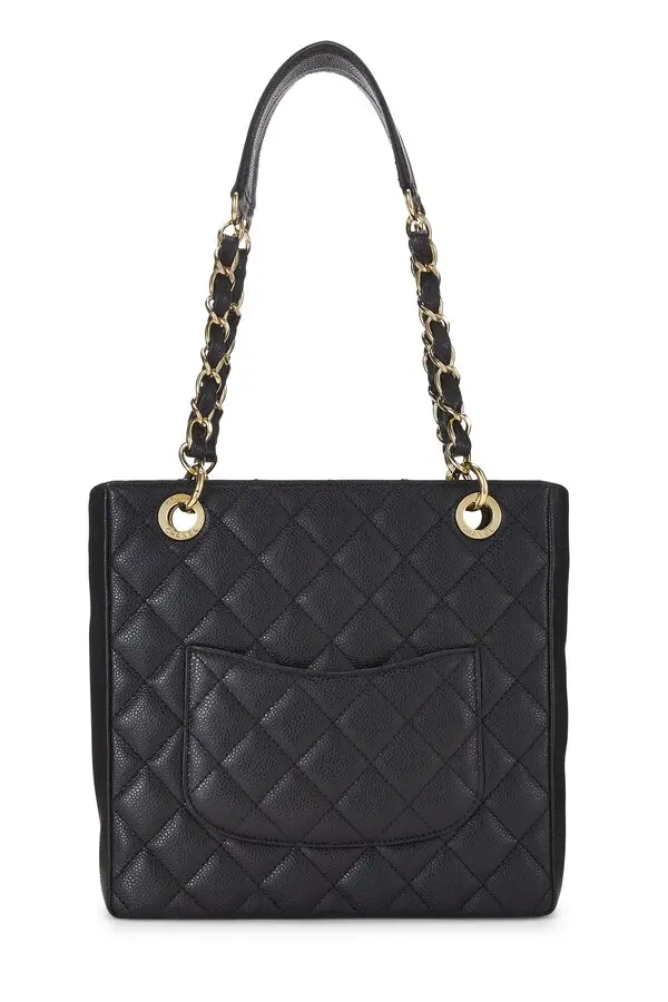 Chanel Quilted Caviar Petite Shopping Tote - Black