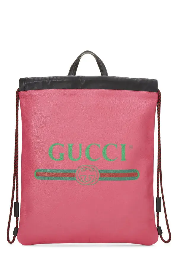 Gucci Leather Logo Drawstring Backpack - Pink