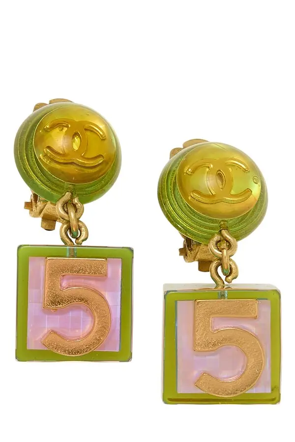 Chanel Cc Logo No. 5 Acrylic Drop Earrings - Multi