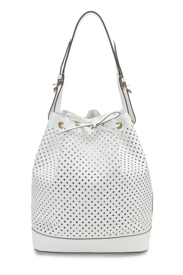 LOUIS VUITTON Perforated Leather Noé Bucket Bag - White