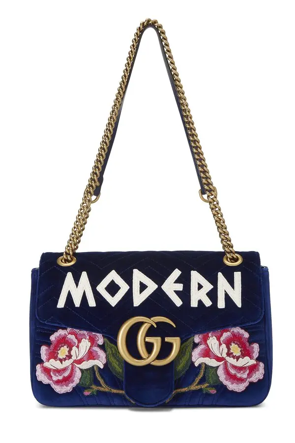 Gucci Velvet Gg Marmont Shoulder Bag - Blue